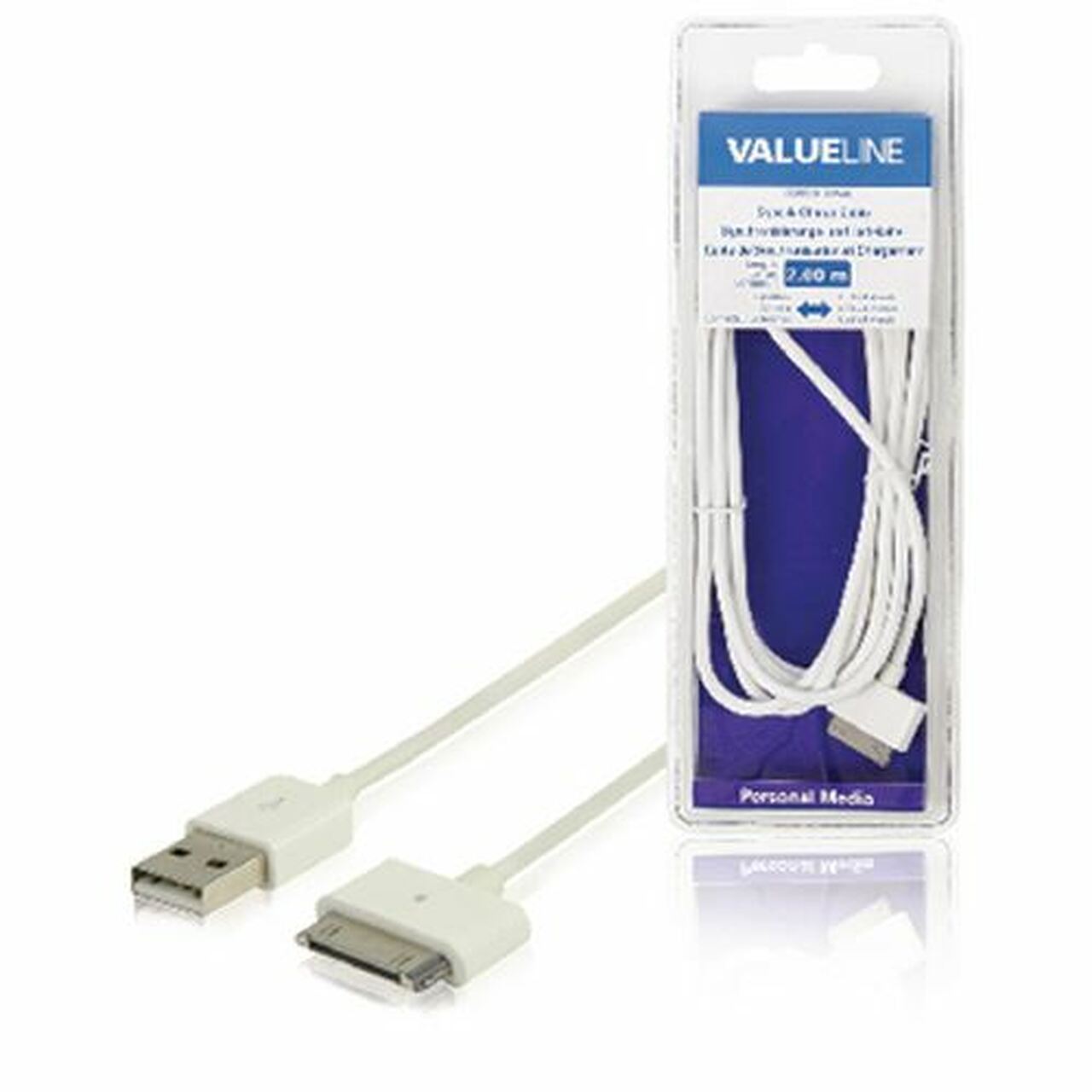Valueline Sync and Charge Cable Apple Dock 30-pin - USB-A 2.0m - Lyd ...